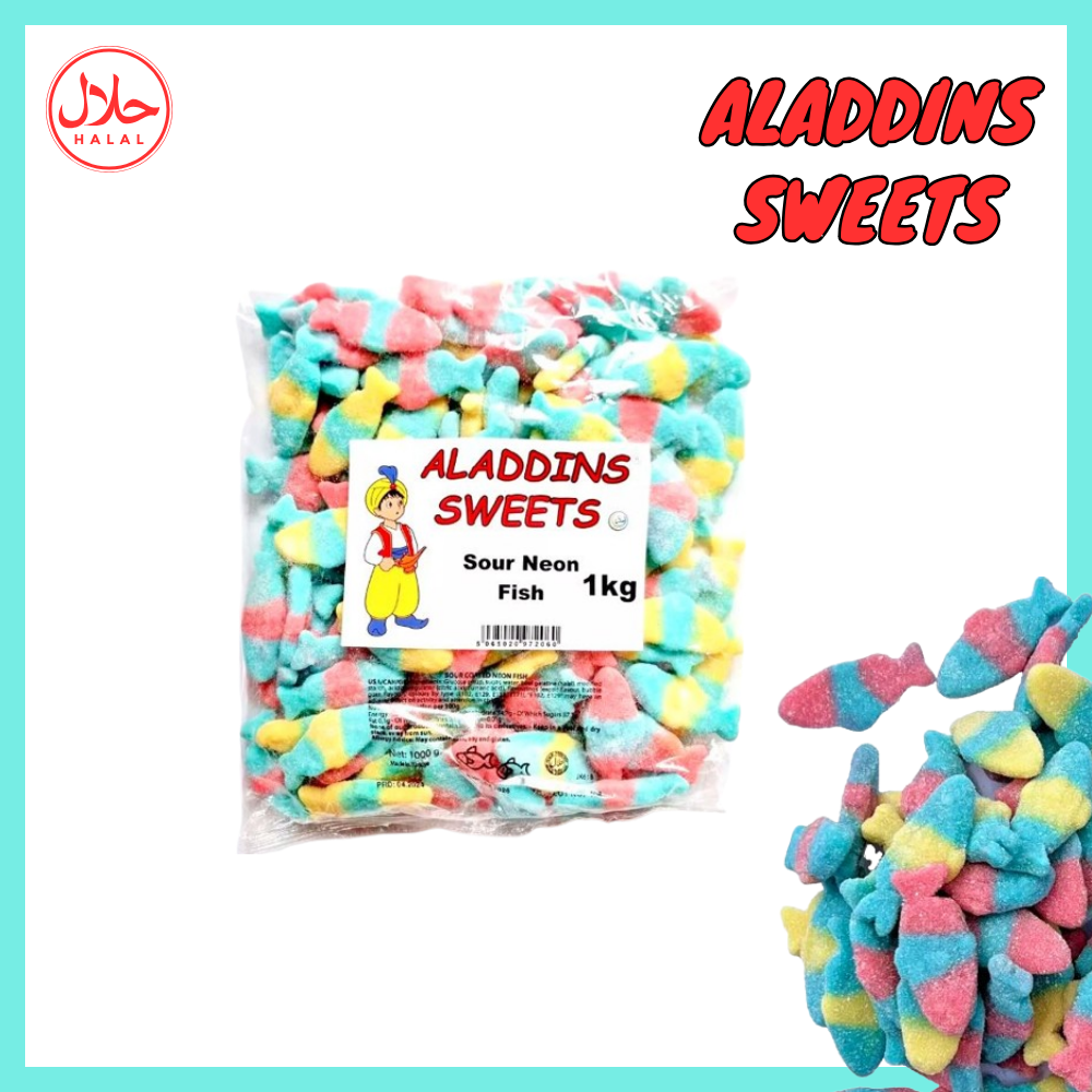 1kg Halal Fizzy Sour Jelly Neon Fish | Aladdins Sweets