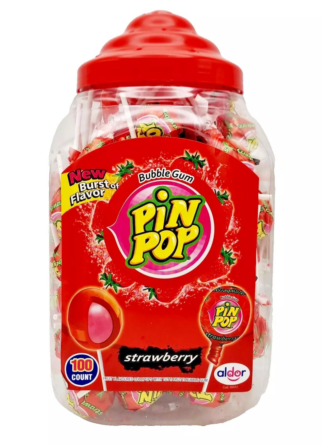 HALAL PIN POP STRAWBERRY BUBBLEGUM FILLED LOLLIPOPS 100 PIECES ...