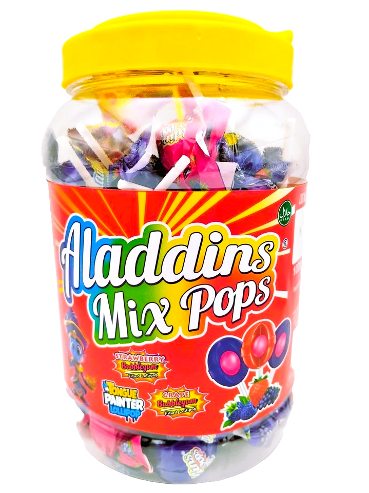 Aladdins Mix Pops 60 x Lollipops Bubblegum Centre Assorted Flavour Lol ...
