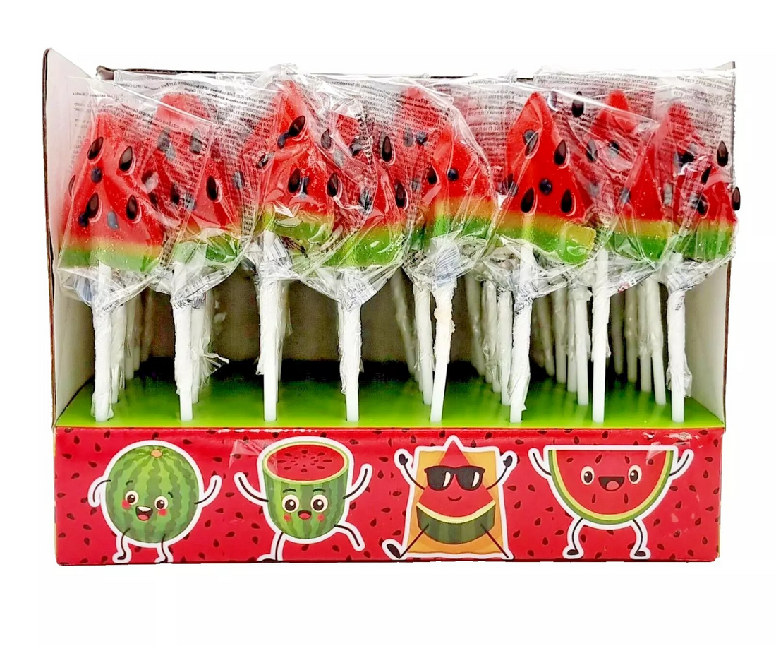 Pack of 48 Watermelon wedge shaped Jelly Lollipops 10gram – Aladdins Sweets